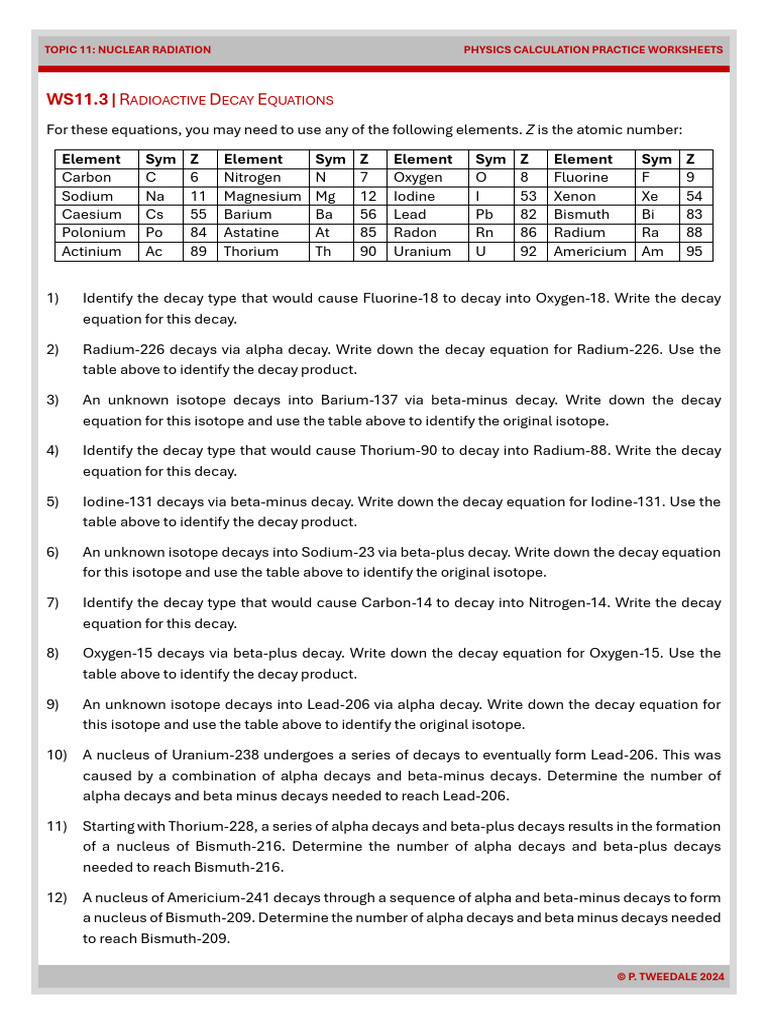 WS11.3 Decay Equations Practice (PJT) | PDF | Radioactive Decay ...