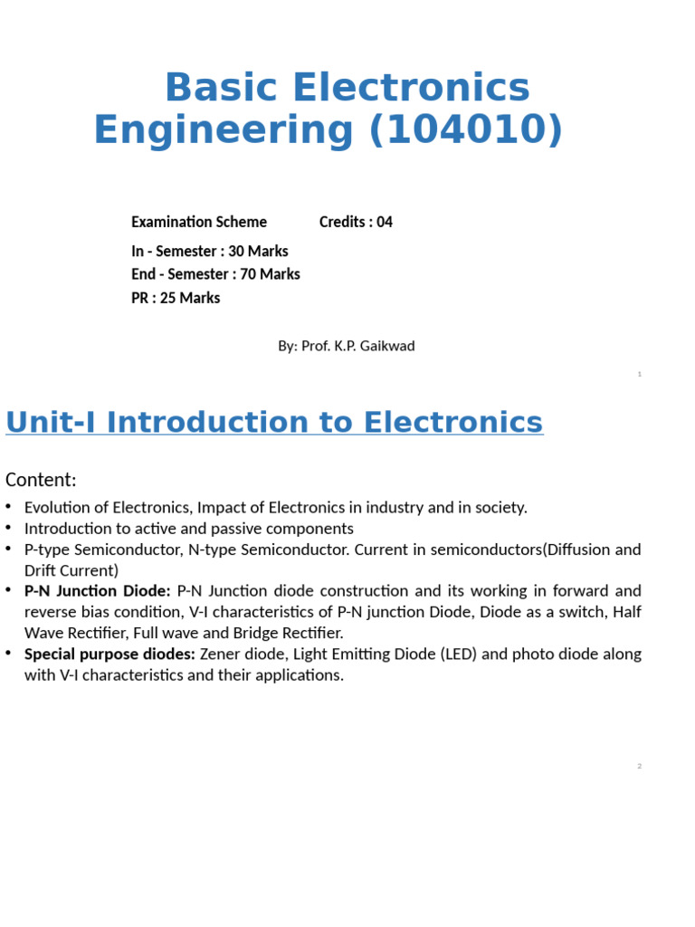 Basic Electronics Engineering 2019 Pat Unit-1 | PDF | P–N Junction | Semiconductors