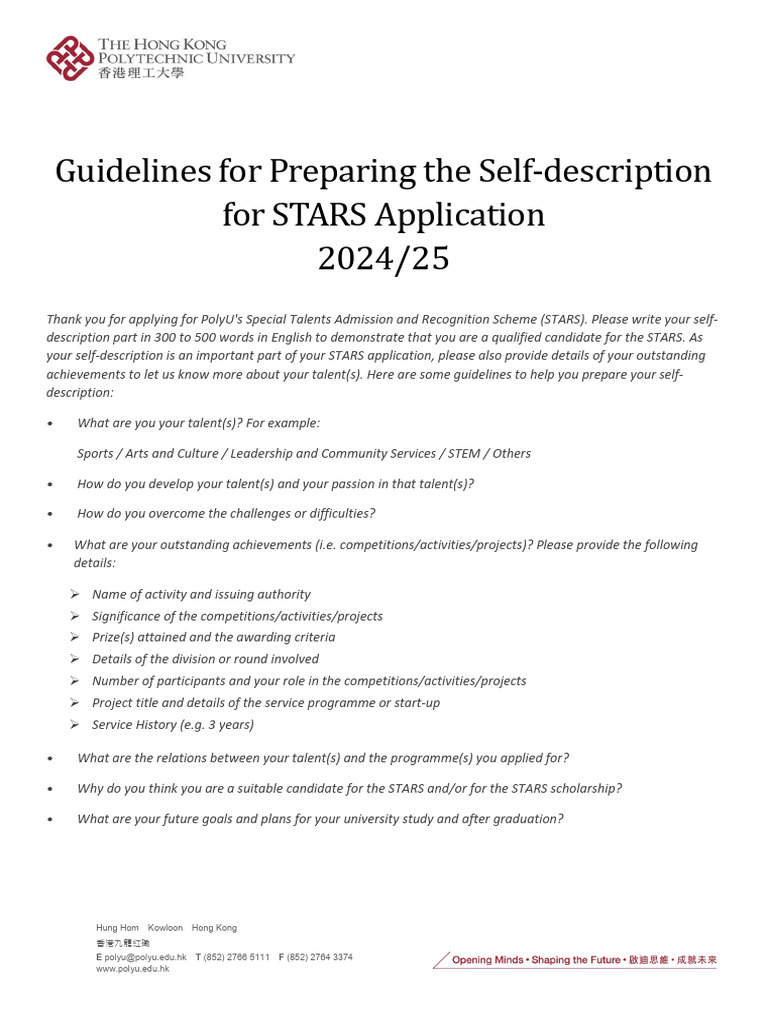 STARS Application Self-description Guidelines | PDF