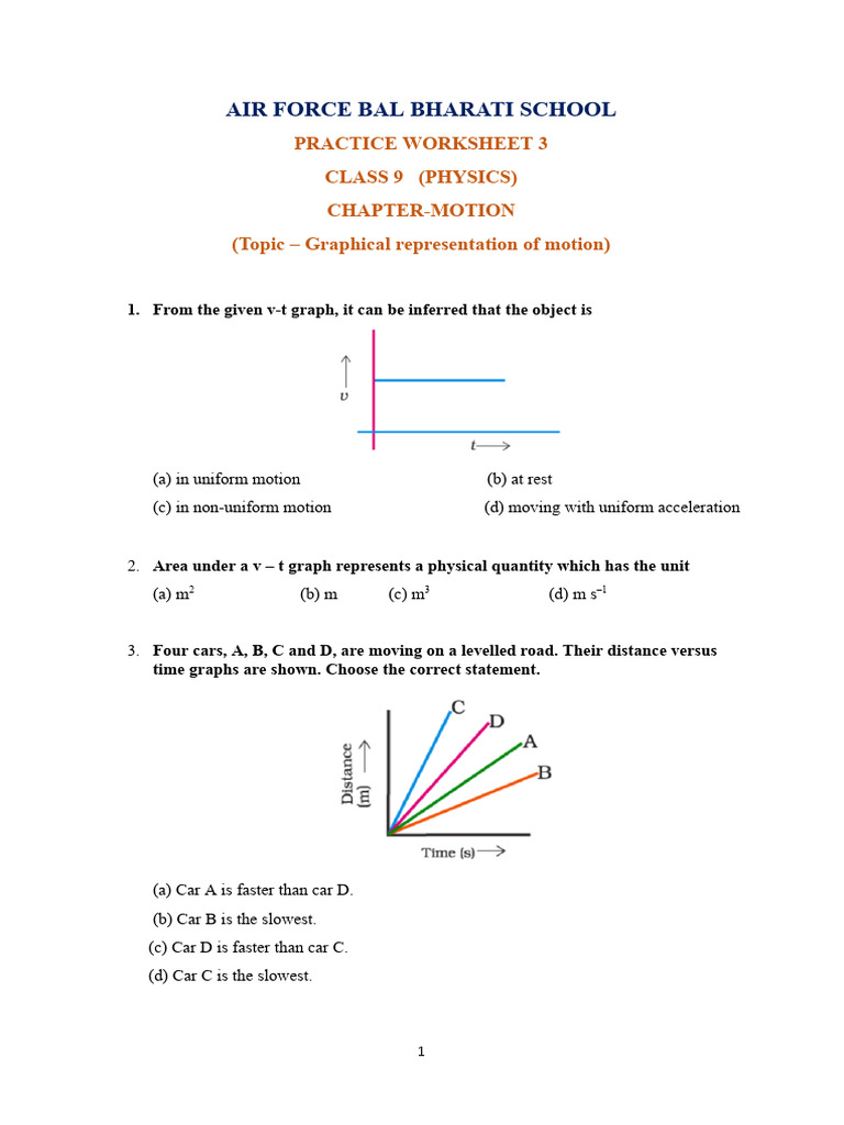 Class 9 Physics: Motion Graphs Worksheet | PDF | Speed | Velocity