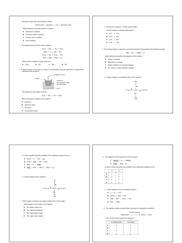 Redox (MultipleChoice) QP | PDF | Redox | Chemical Reactions