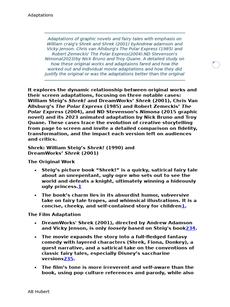 Adaptations of Graphic Novels and Fairy Tales With Emphasis On William ...