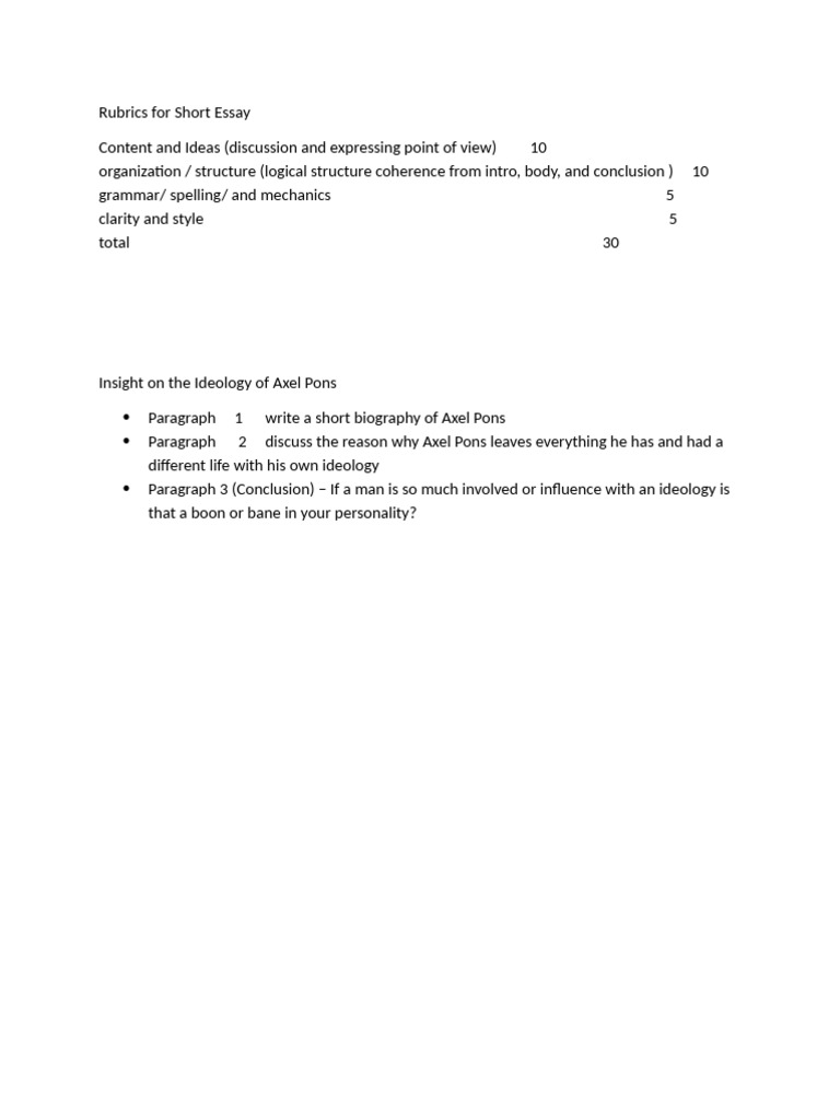 Rubrics For Short Essay | PDF