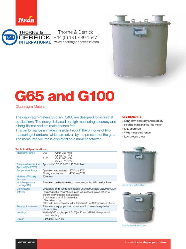 Itron Diaphragm Gas Meter ACD G65 G100 | PDF | Pipe (Fluid Conveyance ...