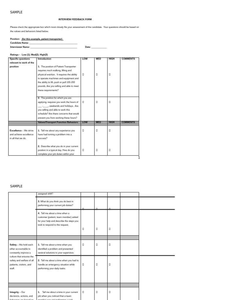 Interview Feedback Form For Managers | PDF | Integrity | Psychology
