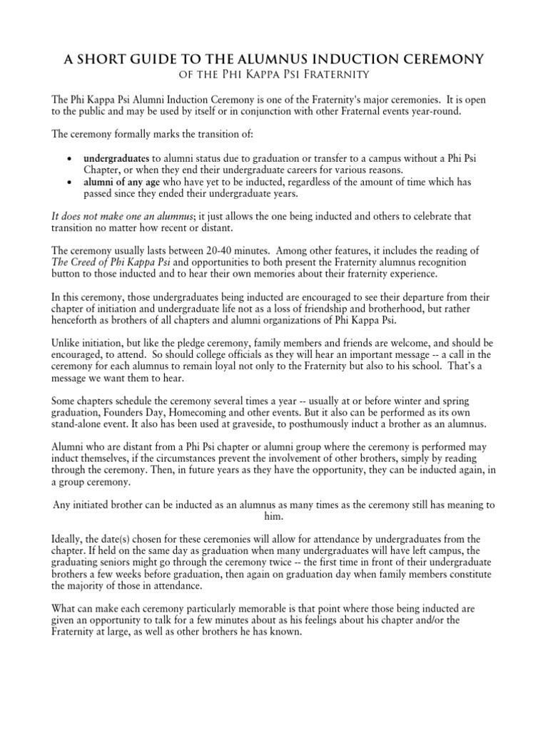 A Short Guide To The Alumnus Induction Ceremony: of The Phi Kappa Psi ...