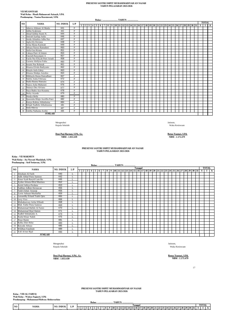 Absensi Kelas 789 20252026 | PDF