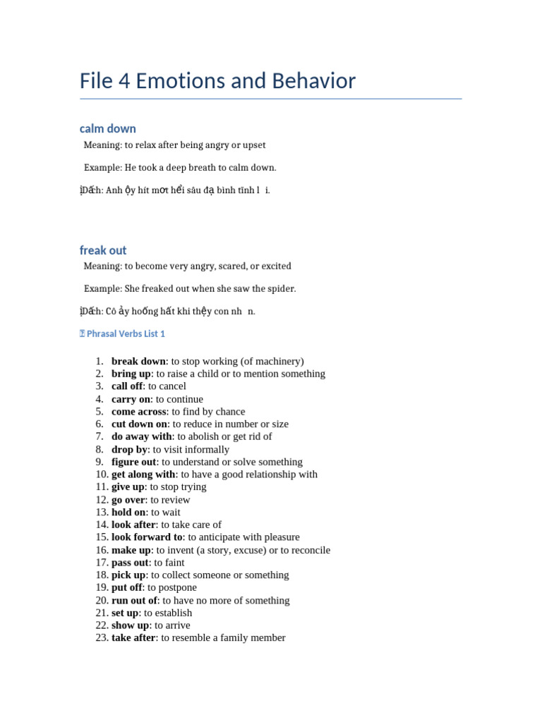 Emotions and Phrasal Verbs Guide | PDF
