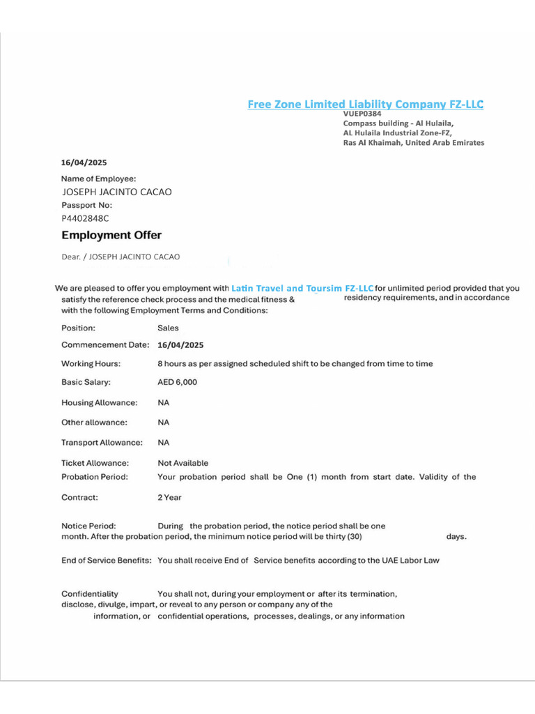 Joseph Offer Letter | PDF