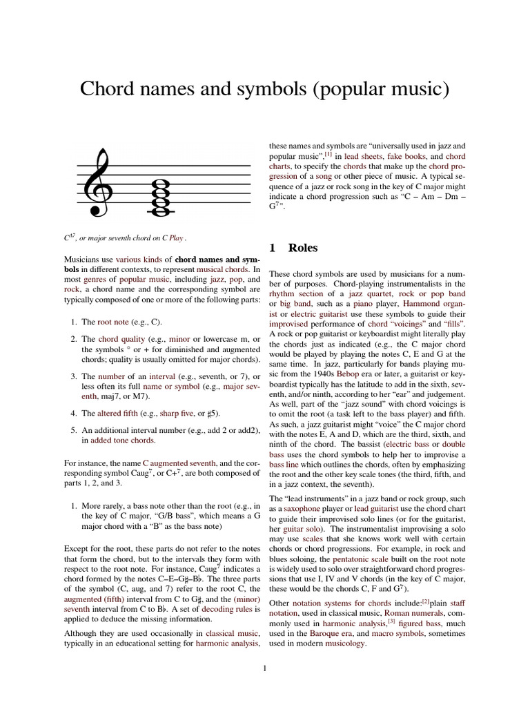 Major Chord Symbols in Popular Music | PDF | Chord (Music) | Interval ...