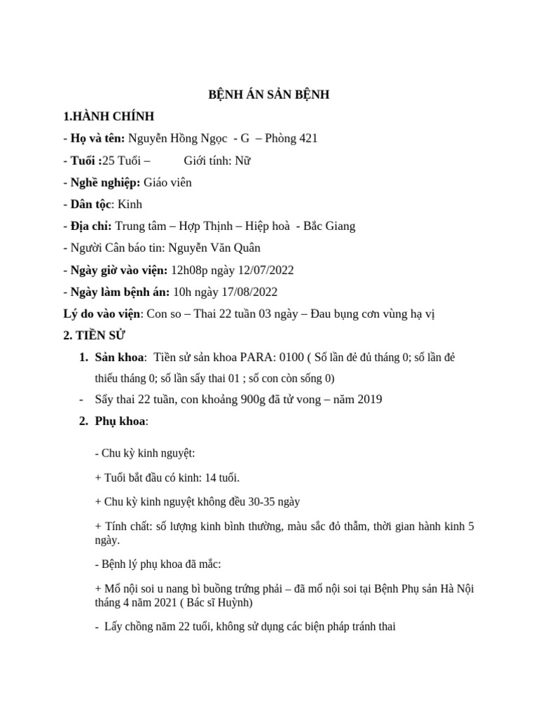 BỆNH ÁN THI LS | PDF