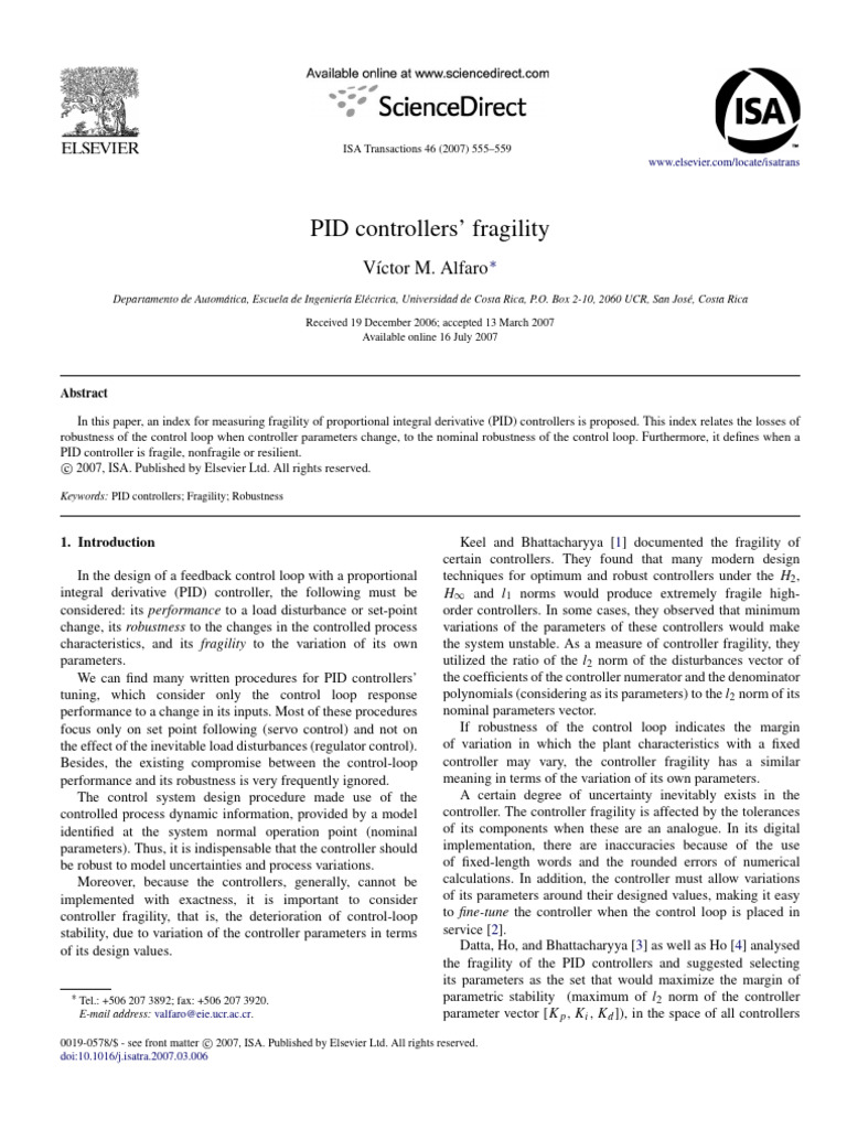 PID Controllers Fragility 2007 Alfaro | PDF | Control Theory | Applied Mathematics