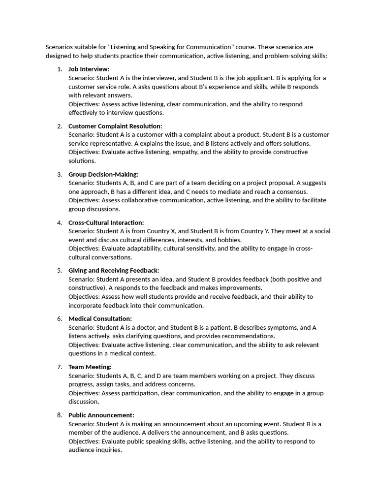 Communication Scenarios for Students | PDF | Communication | Social ...