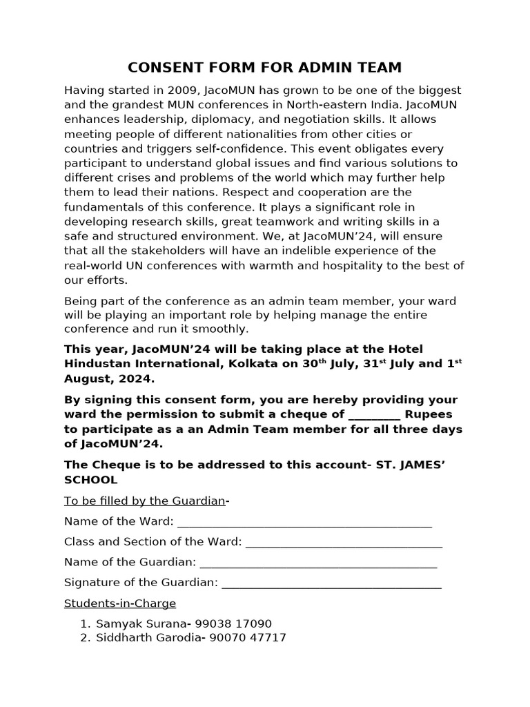 Consent Form For Administrative Team Jacomun' 2024 | PDF