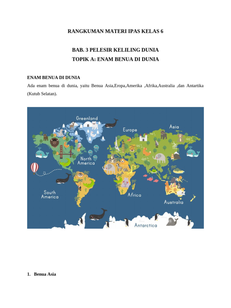 Rangkuman Enam Benua untuk Kelas 6 | PDF