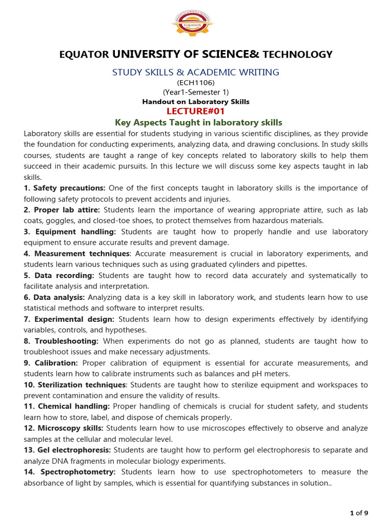 Laboratory Skills #001 - Key Aspects of Laboratory Skills | PDF | Laboratories | Polymerase ...
