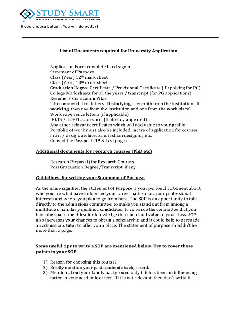 List of Docs Required For University Application 20230806072512 1 | PDF