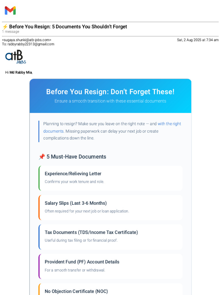 Gmail - Before You Resign - 5 Documents You Shouldn't Forget | PDF