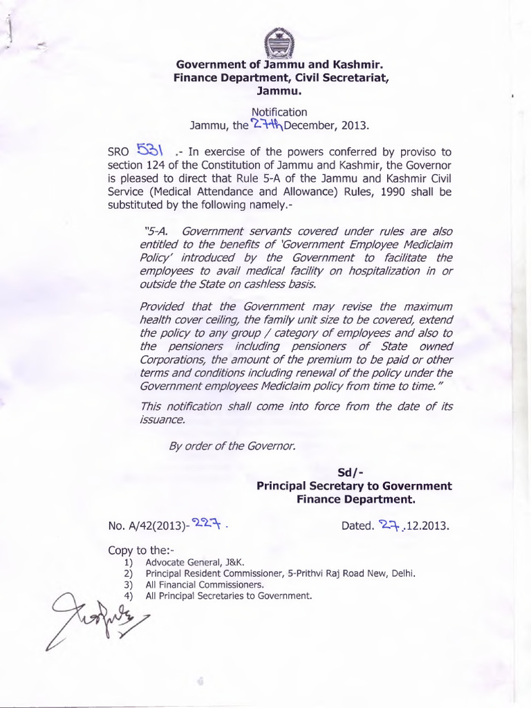 SRO 531 Dated 27.12.2013 Rule 5A of Medical Attendance and Allowance ...