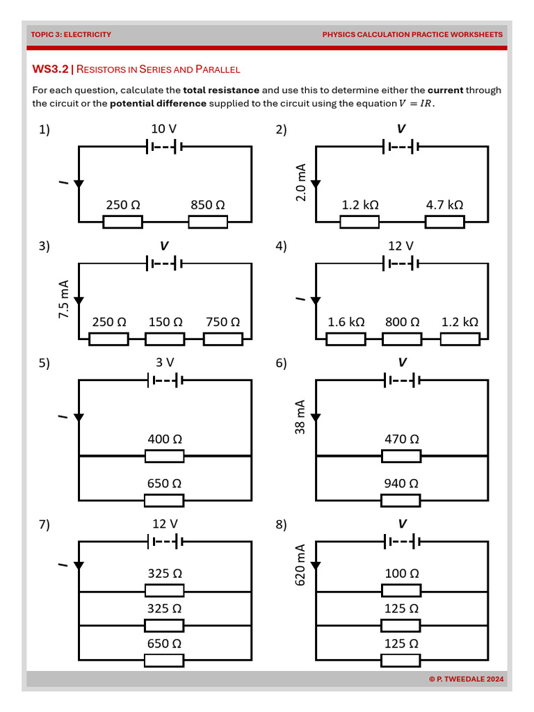 Resistors in Series and Parallel Practice | PDF | Electrical Network ...