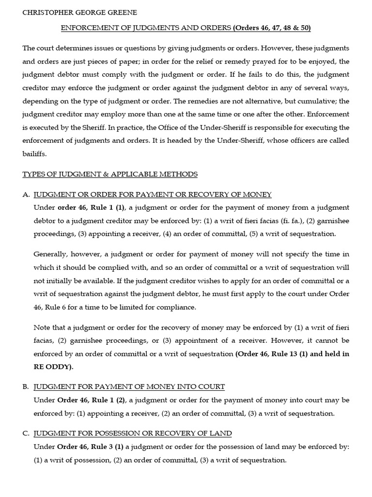 Enforcement of Court Judgments Explained | PDF | Garnishment | Judgment ...