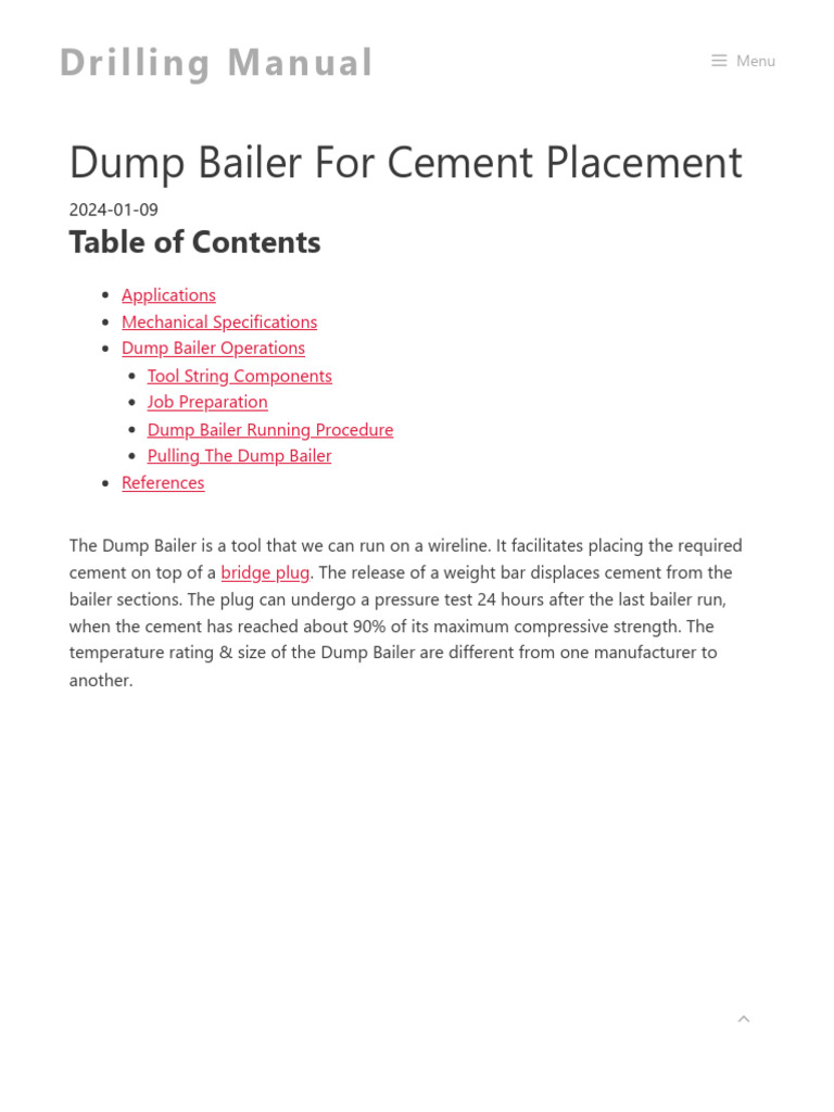 Dump Bailer For Cement Placement - Drilling Manual | PDF | Mechanical ...