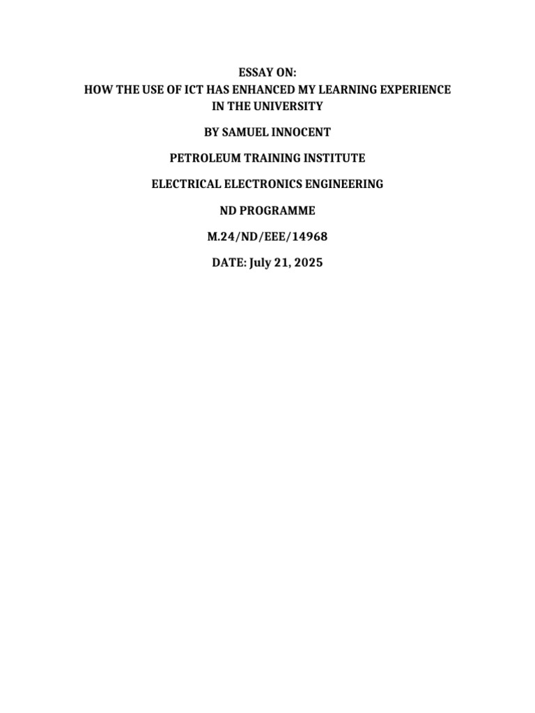 ICT Learning Experience Essay Samuel Innocent | PDF | Educational ...