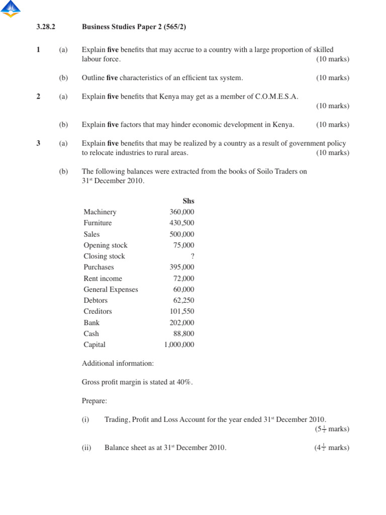 Business Studies Paper2 Questions and Answers Kcse 2013 | PDF | Economies