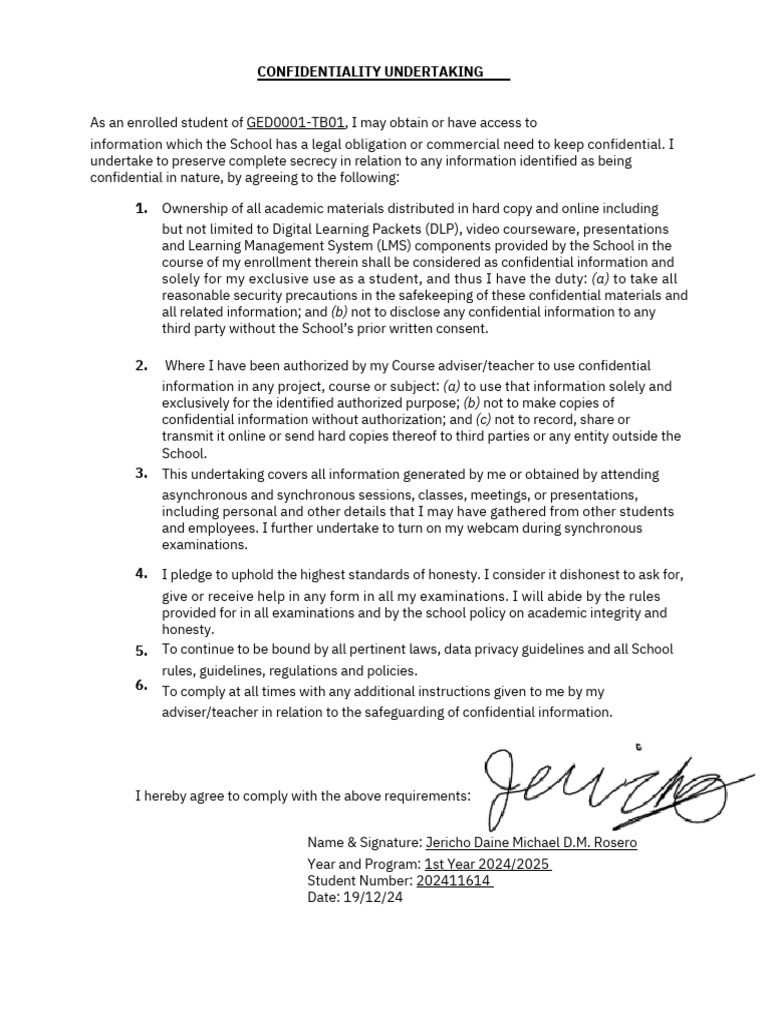 Student Confidentiality Agreement | PDF | Confidentiality | Justice