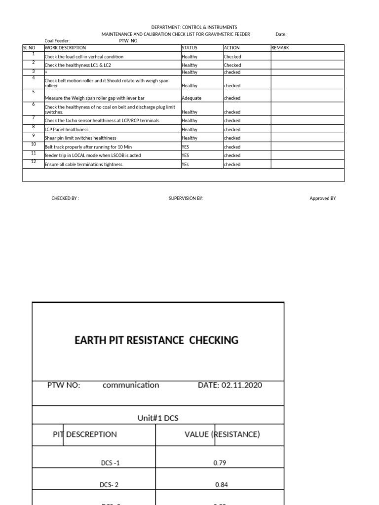 Earth Pit Resistance Check List | PDF | Measuring Instrument | Equipment