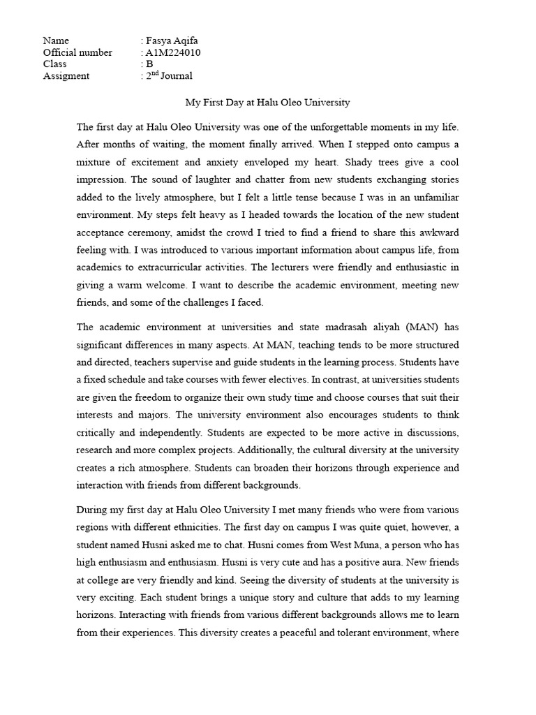 My First Day at Halu Oleo University | PDF