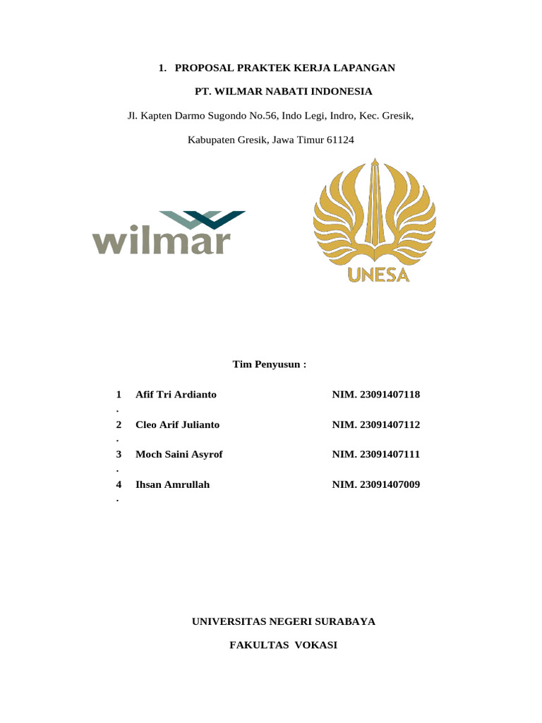 Proposal Magang PT. WILMAR | PDF