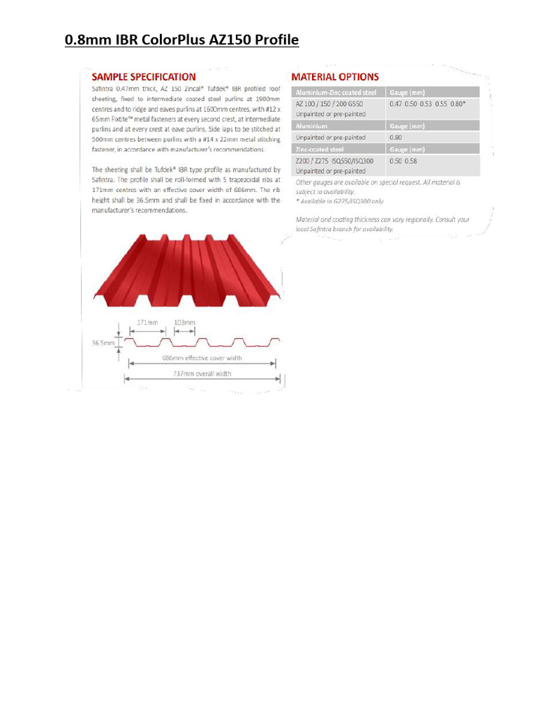 0.47mm IBR ColorPlus AZ150 Specs | PDF