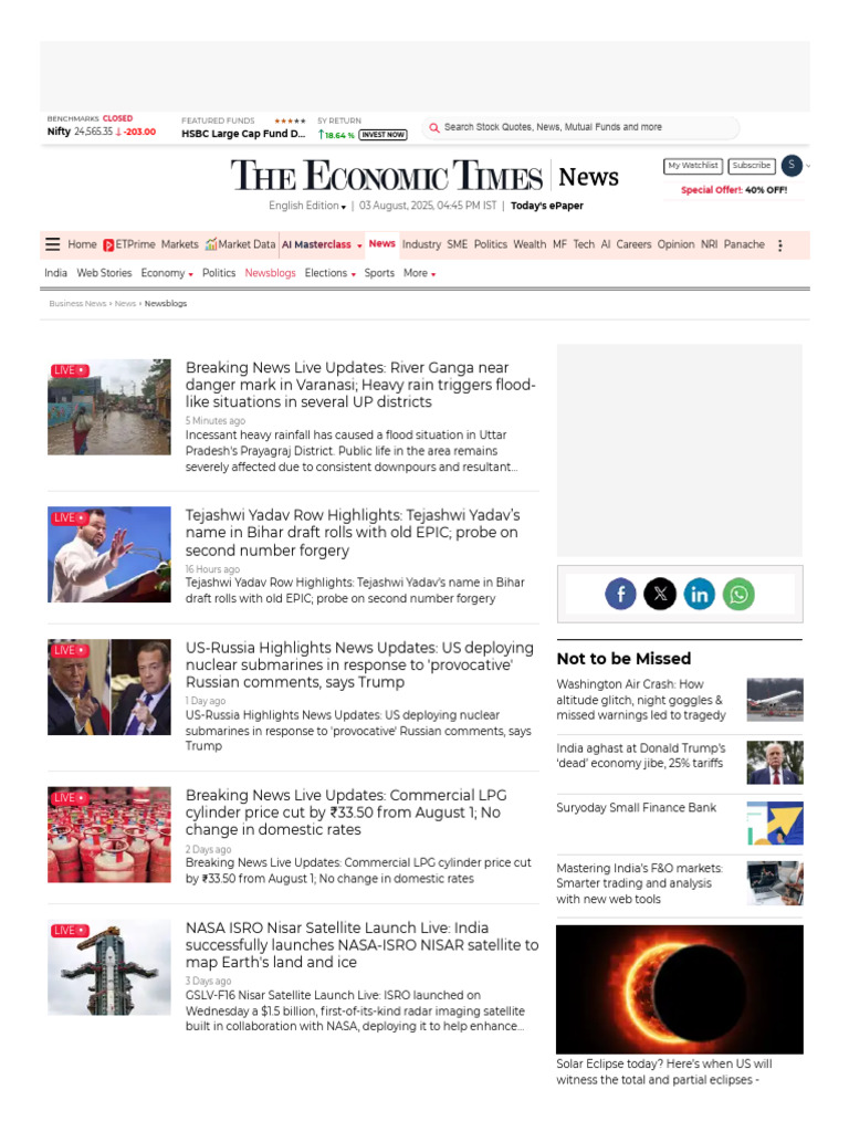 Newsblogs - Read Breaking News, Current Updates LIVE - The Economic ...