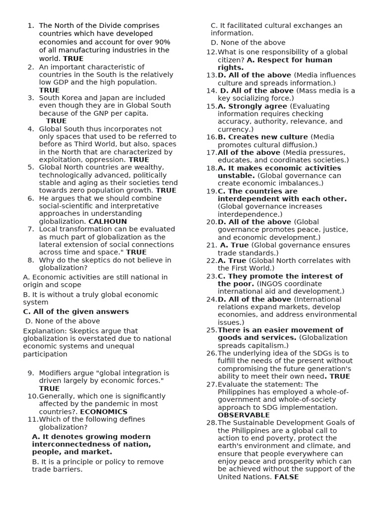 Contem. World Reviewer For Midterm Exam | PDF | Globalization | Governance