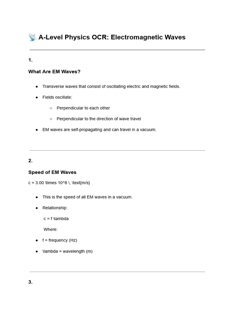 A-Level Physics OCR - Electromagnetic Waves PDF | PDF