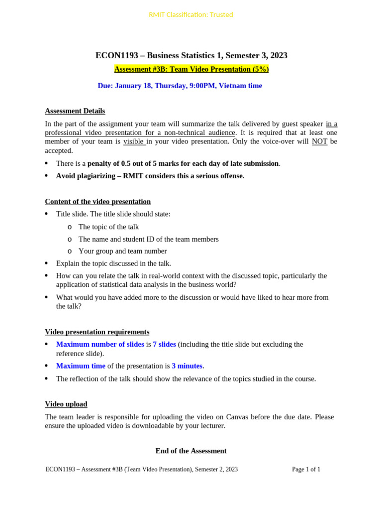 Assessment #3B S3 2023 - Team Video 2 | PDF