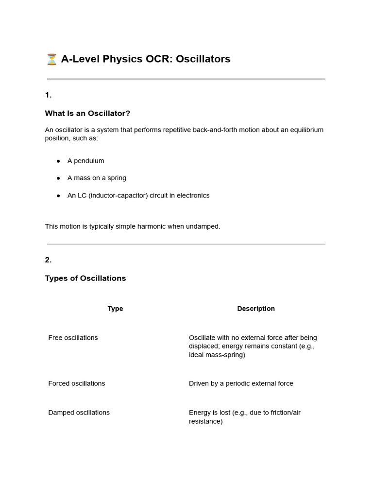 A-Level Physics OCR - Oscillators PDF | PDF