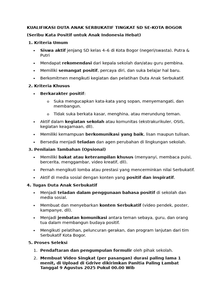 Kualifikasi Duta Anak Serbukatif SD | PDF