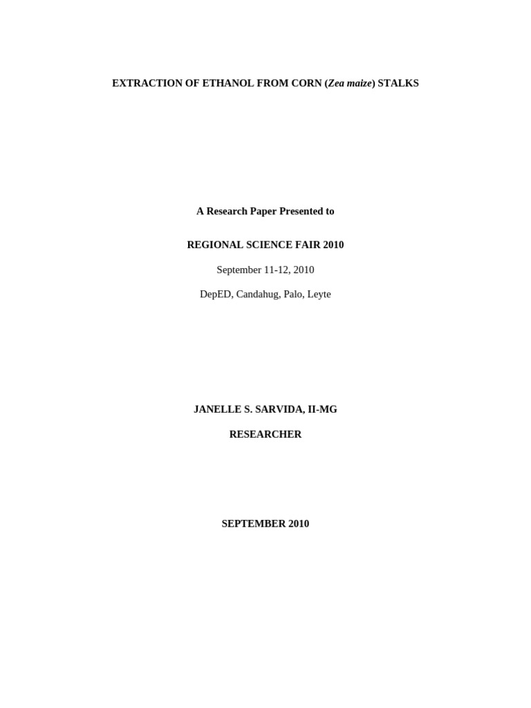 Extraction of Ethanol From Corn Zea Mays | PDF | Sugarcane | Ethanol