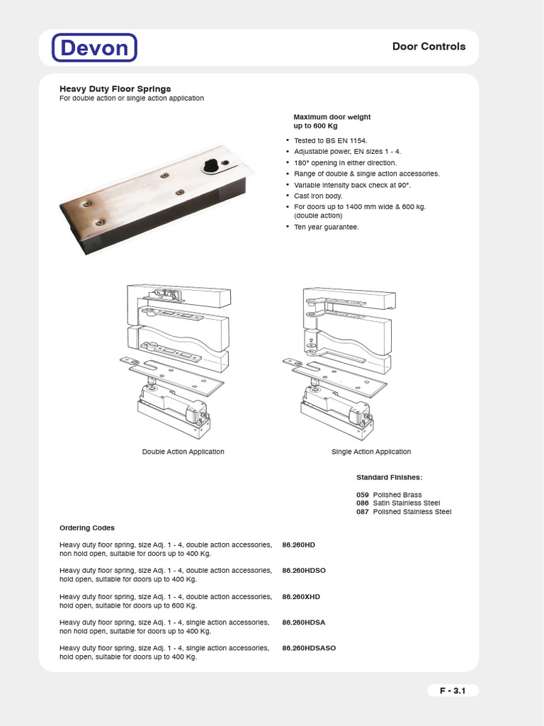 Devon - Floor Spring Data Sheet | PDF