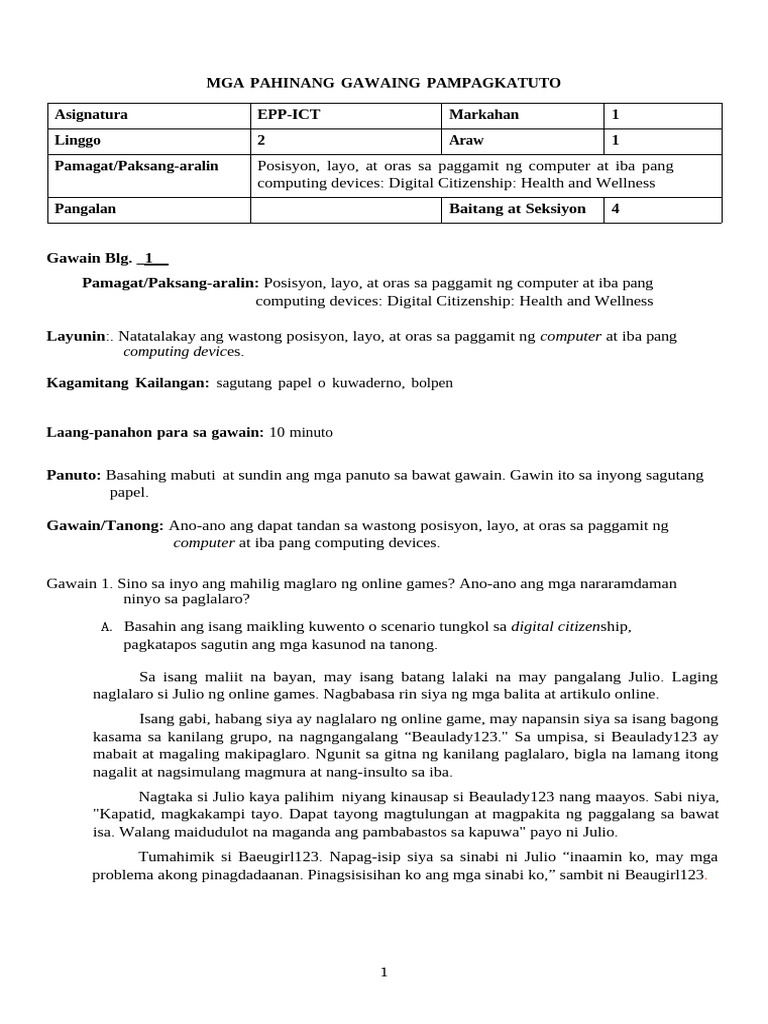 q1 Worksheet Week 2 - Epp 4 | PDF