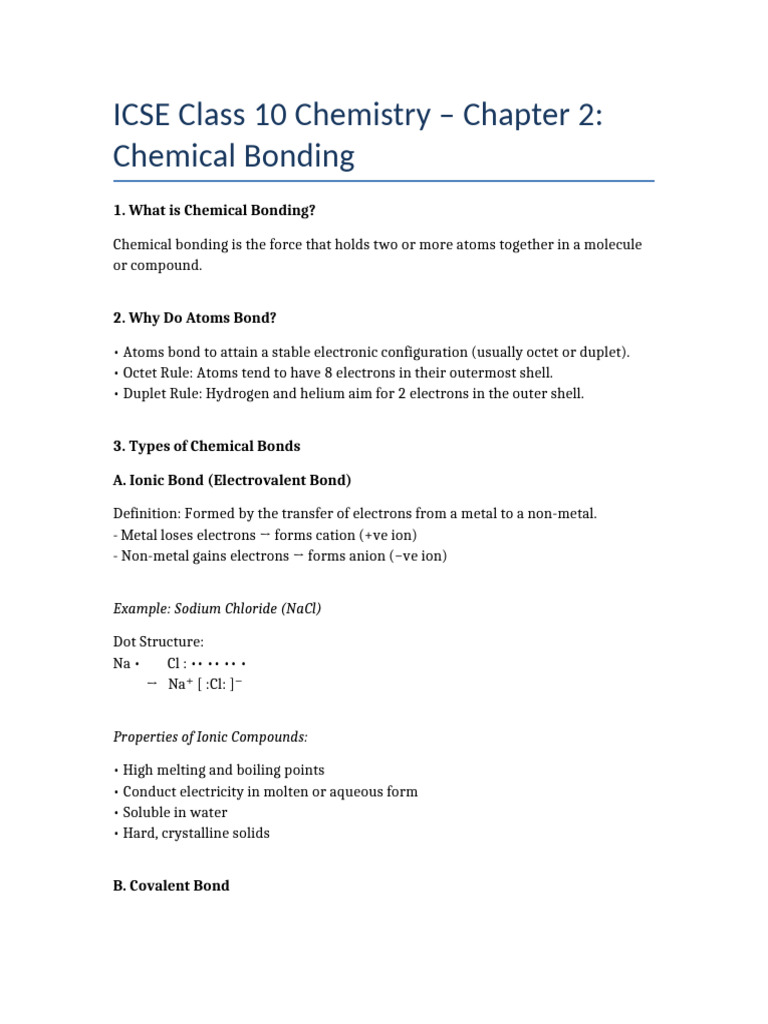 Chapter 2 Notes Chemistry Pdf Chemical Bond Ion