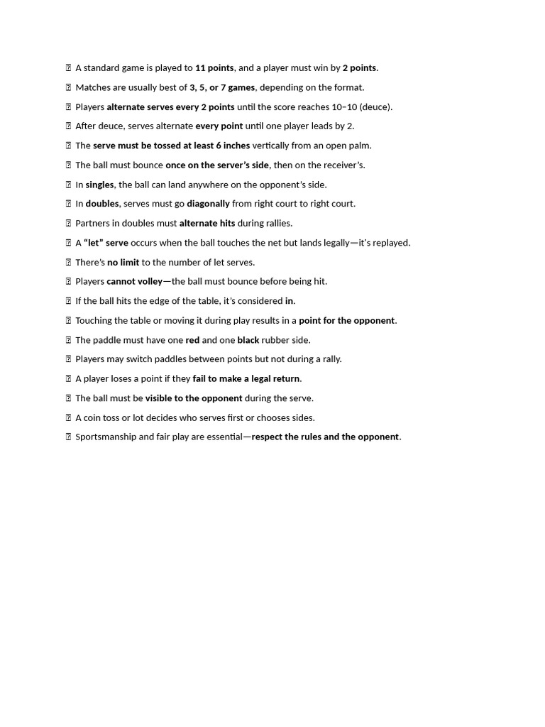 Table Tennis Game Rules Explained | PDF