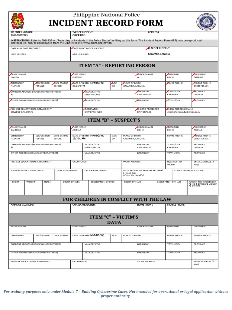 Cyber Libel Incident Report Form | PDF | Government