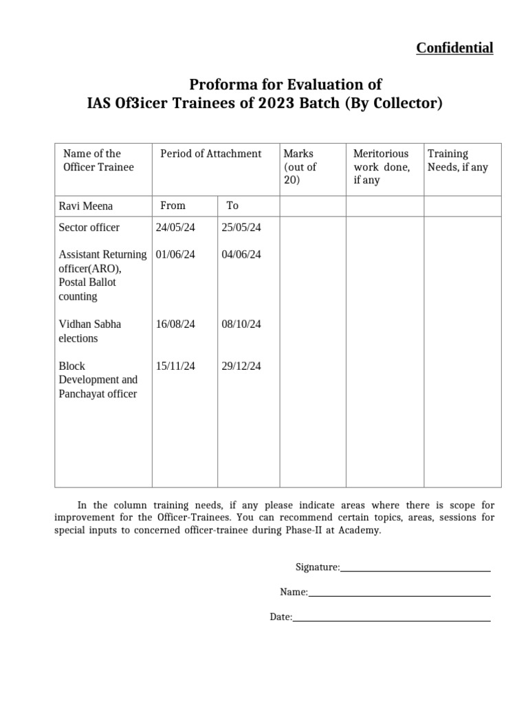 IAS Officer Trainee Evaluation Form 2023 | PDF