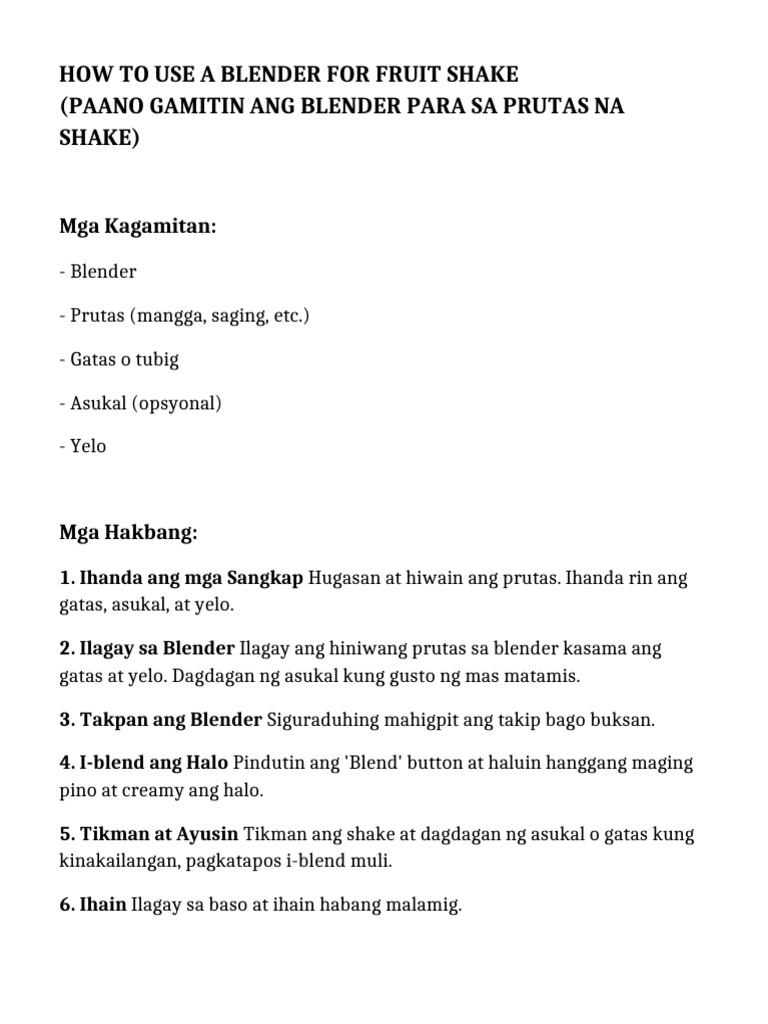 Manual Blender Fruit Shake | PDF