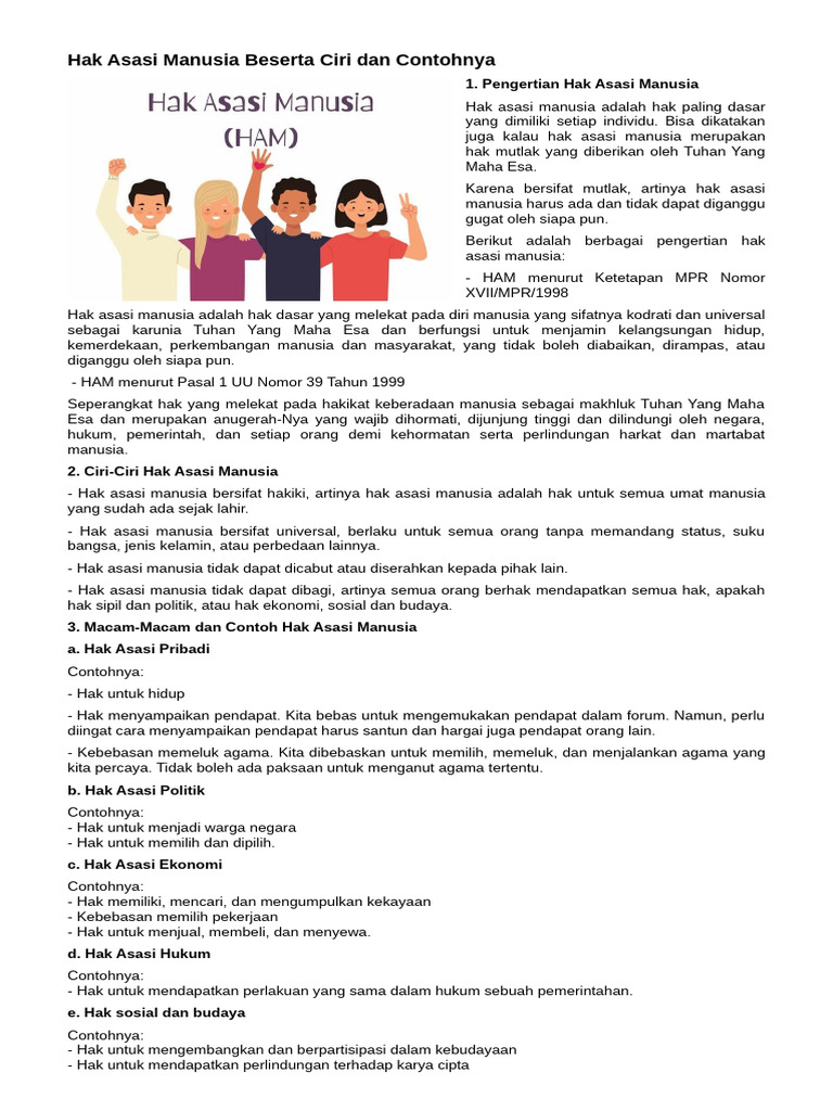 Ciri dan Contoh Hak Asasi Manusia | PDF