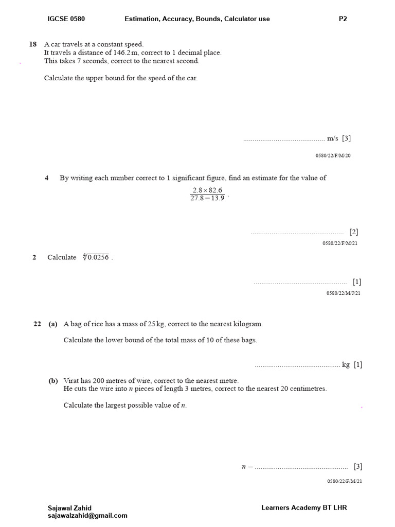 1.5 Estimation, Accuracy, Bounds, Calculator Use | PDF | Significant ...