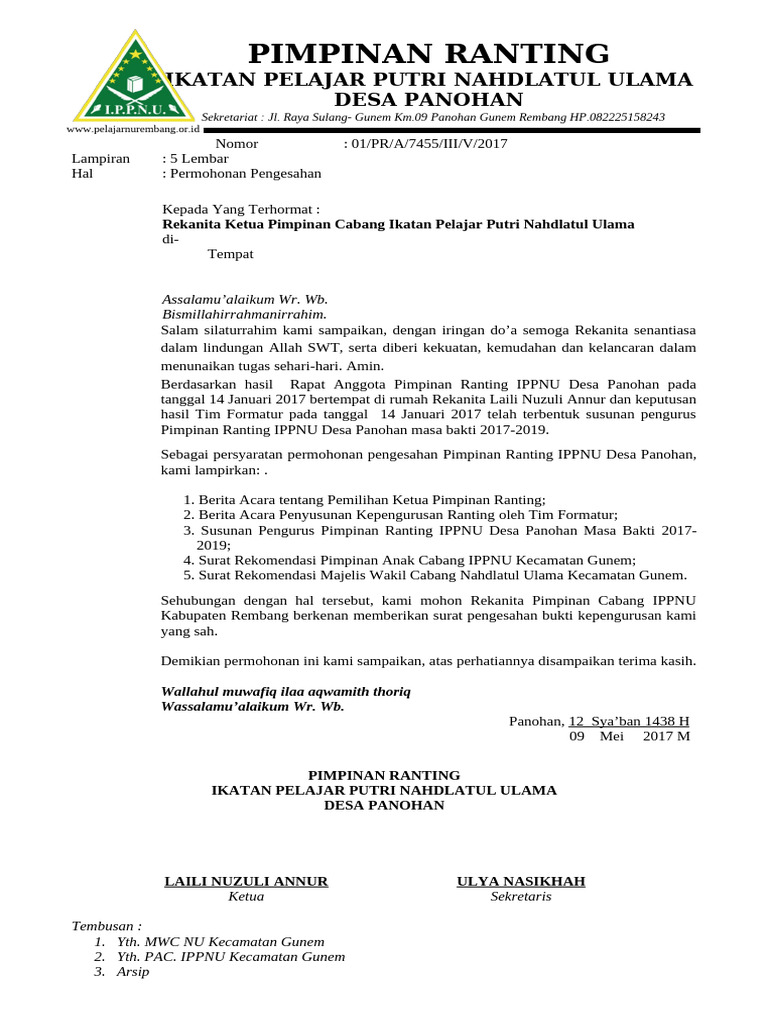 Pengesahan Pengurus IPPNU Panohan 2017 | PDF